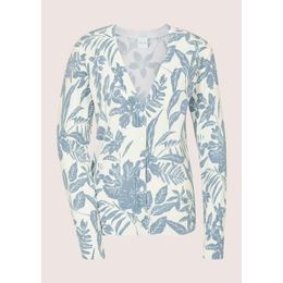 Madeleine Mode MADELEINE Damen Strickjacke "Strickjacke Florale Feinstrickjacke mit V-Ausschnitt", blau, Modern, Gr. 36, Obermaterial: 71% Viskose CV. 29% Polyamid