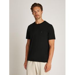 Tommy Hilfiger Herren T-Shirt "ESSENTIAL REGULAR FIT SOLID mit Stickerei", schwarz, Gr. S, unifarben, Single Jersey, Obermaterial: 100% Baumwolle,