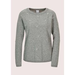 Madeleine Mode MADELEINE Damen Longpullover "Strickpullover Winterpullover mit edlen Ziersteinen", silber, Modern, Gr. 36, Obermaterial: 45% Wolle mw. 30% Kaschmir