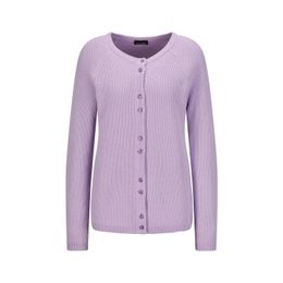 GOLDNER Damen Strickjacke "Kurzgr&ouml;&szlig;e Cardigan aus Baumwolle, Rundhals", lila, Modisch, Gr. 21, Obermaterial: 100% Baumwolle CO., Strickjacken,