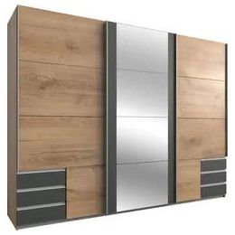 Schwebet&uuml;renschrank wimex "Emden moderner Kleiderschrank mit Spiegel und Schubladen", grau (plankeneiche nachbildung, graphit), B:270cm H:210cm T:64cm, Schr&auml;nke, Schwebet&uuml;renschrank, Schlafzimmer Schrank Garderobenschrank mit Schwebet&uuml;ren Topseller