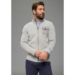 MAN'S WORLD MAN'S WORLD Herren Strickjacke "Neue Kollektion Highlight mit Tasche und Badge", grau, Gr. XL, meliert, Strick, Obermaterial: 100% Baumwolle,
