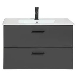 Waschtisch Welltime "Trento Badezimmerschrank mit Becken", grau (wotaneiche, anthrazit, wotaneiche), B:80cm H:51,5cm T:47,5cm, Waschtische, Waschtisch, Badm&ouml;bel in Breite 80 cm , Waschplatz mit 2 Schubladen, Badschrank