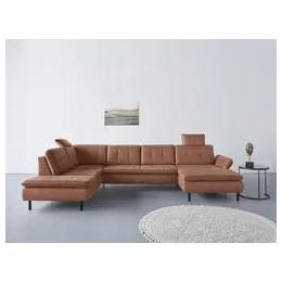 Wohnlandschaft Home Affaire "Birkholm U-Form", braun (haselnuss), B:347cm H:83cm T:226cm, 100% Polyester, Sofas, Wohnlandschaft, Armlehnverstellung, auch in Easy Clean Bezug - mit Wasser zu reinigen