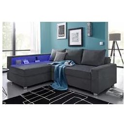 Ecksofa Collection AB "Relax L-Form, B: 223 cm", grau (anthrazit), B:223cm H:84cm T:91cm, Zierkissen: 100%Polyester;Struktur (100% Polyester);Microfaser PRIMABELLE (100% Polyester);Kunstleder SOFTLUX / Struktur (80% Polyester, 20% Acryl);Microfaser PRIMABELLE (100% Polyester) / Struktur (80% Polyester, 20% Acryl), Sofas, Ecksofa, Bettfunktion, Bettkasten, Regalelement & 1 Zierkissen, optional Lich