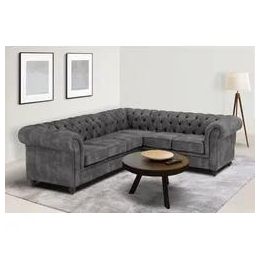 Chesterfield-Sofa Home Affaire "Chesterfield Ecksofa, auch in Leder L-Form", grau (anthrazit), B:250cm H:74cm T:210cm, Luxus-Microfaser (94% Polyester, 5% Nylon, 1% Spandex);Microfaser Antiklederoptik (100% Polyester);NaturLEDER (echtes italienisches Rindsleder), Sofas, hochwertige Knopfheftung, langer Schenkel links oder rechts w&auml;hlbar