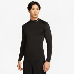 Nike Herren Trainingsshirt "M NP DF TIGHT LS MOCK", schwarz-wei&szlig;, Gr. L, Obermaterial: 90% Polyester, 10% Elasthan, Shirts, schmal geschnitten,