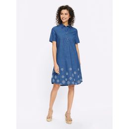 Heine Damen Sommerkleid "Kleid"blau, bleached, Gr. 46, gebl&uuml;mt, gemustert, mehrfarbig, Denim/Jeans, 100% Baumwolle, Kleider