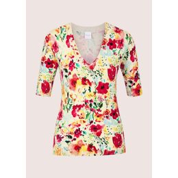 Madeleine Mode MADELEINE Damen Longpullover "Viskosepullover Druckpullover mit floralem Muster", wei&szlig;, Modern, Gr. 36, Obermaterial: 71% Viskose CV. 29% Polyamid