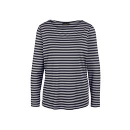 GOLDNER Damen Longpullover "Kurzgr&ouml;&szlig;e Jerseyshirt mit Streifenmuster", blau, Gr. 22, Obermaterial: 95% Viskose CV. 5% Elasthan EL., Pullover, Bunt