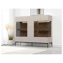 Highboard OTTO HOME "Sky45 Kommode mit Glast&uuml;ren, H&ouml;he 142 cm", beige (cashmere farbe), B:152cm H:125cm T:42cm, Glas, Holzwerkstoff, MDF, Sideboards, Highboard, Vitrine, Lackiert mit wasserbasiertem UV-Lack