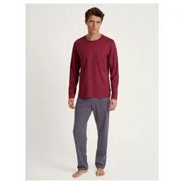 Pyjama Calida "Relax Imprint", Herren, Gr. S (46/48), rot (mars rot), Obermaterial: 100% Baumwolle, gemustert, unifarben, bequem lang, Rundhals, Homewear-Sets Pyjama, mit aufgesetzter Brusttasche
