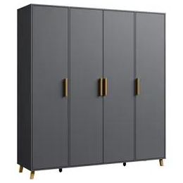 Dreht&uuml;renschrank Rauch "Kleiderschrank Schrank Garderobe SHINJO Breiten 93/140/187 cm", grau (graumetallic), B:187cm H:203cm T:53cm, Holzwerkstoff, Schr&auml;nke, Dreht&uuml;renschrank, Griffe und F&uuml;&szlig;e aus Massivholz, viel Stauraum MADE IN GERMANY