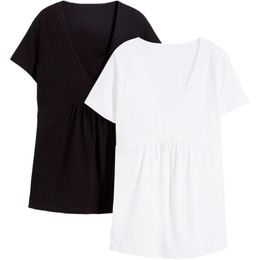 bonprix Damen Stillshirt "2-in-1 Umstands- und Stillshirts (2er Pack?)", schwarz, Gr. 40, Obermaterial: 95% Baumwolle, 5% Elasthan, Shirts,