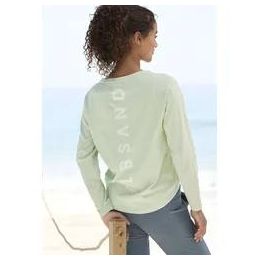 Longsleeve ELBSAND "Tinna", Damen, Gr. XXL (44), gr&uuml;n (pastellgr&uuml;n), Jersey, Obermaterial: 50% Baumwolle, 50% Polyester, unifarben, figurumspielend h&uuml;ftlang, Rundhals, Shirts, mit Logodruck hinten, Langarmshirt aus Baumwoll-Mix, sportlich-casual, Topseller