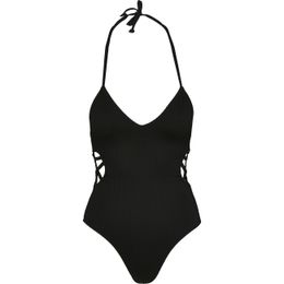 Monokini Urban Classics "Urban Classics Damen Ladies Rib Swimsuit", Damen, Gr. L, N-Gr, schwarz, 88% Polyester, 12% Elasthan, Badeanz&uuml;ge