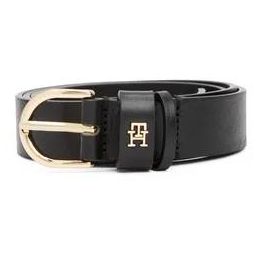 Lederg&uuml;rtel Tommy Hilfiger "ESSENTIAL EFFORTLESS 2.5 cm breit GOLD", Damen, Gr. 70, schwarz, Rindsleder, unifarben, G&uuml;rtel Lederg&uuml;rtel, Logoemblem, weiche Haptik, ovale Einfachdornschlie&szlig;e