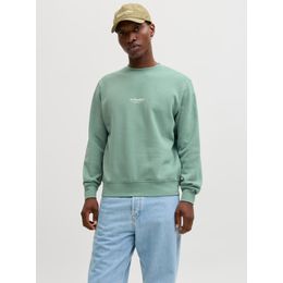 Jack & Jones Sweatshirt JACK & JONES "JJESOHO SWEAT CREW NECK NOOS", Herren, Gr. M, mineral blau, angeraute Sweatware, Obermaterial: 80% Baumwolle, 20% Polyester, bedruckt, relaxed fit normal, Rundhals, Rippb&uuml;ndchen, Sweatshirts Sweatshirt, Baumwollmischung, relaxed fit