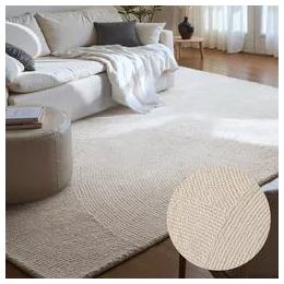 Wollteppich Hanse Home "Calmio, auch als L&auml;ufer und in rund", beige (natur wei&szlig;), B:160cm H:18mm L:230cm, Wolle, Teppiche, Handgetuftet, Wolle, Natur, Wohnzimmer, Schlafzimmer, Skandi, Hygge