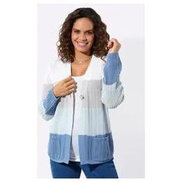 Strickjacke Casual Looks, Damen, Gr. 44, mittelblau, ecru, geringelt, 100% Baumwolle, gemustert, gestreift, Strickjacken Strickjacke