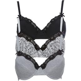 bonprix Damen B&uuml;gel-BH "BH mit B&uuml;gel mit Baumwolle (3er Pack)", Gr. 80, schwarz, Obermaterial: 95% Baumwolle, 5% Elasthan. Futter: 100% Baumwolle.