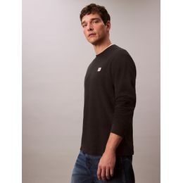 Herren Langarmshirt "LS WAFFLE BADGE CREWNK TEE", schwarz, Gr. S, Calvin Klein Jeans, unifarben, Single Jersey, Obermaterial: 60% Baumwolle, 40%