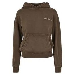 Kapuzenpullover Urban Classics "Urban Classics Damen Ladies Small Embroidery Terry Hoody", Damen, Gr. S, braun, 100% Baumwolle, unifarben, normal, ohne Ausschnitt, Pullover Kapuzenpullover