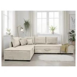 Ecksofa Home Affaire "Night & Day L-Form, B: 316 cm mit Dauer-Schlaffunktion 180x200 cm", beige, B:316cm T:215cm, 100% Polyester, Sofas, Ecksofa, Set: Sofa & Hocker, Bettfunktion, Bettkasten & Kissen, Boxspringbett