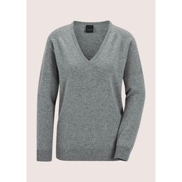 Madeleine Mode MADELEINE Damen Longpullover "Kaschmirpullover Casual Strickpullover mit V-Ausschnitt", grau, Modern, Gr. 40, Obermaterial: 100% Kaschmir WS.,