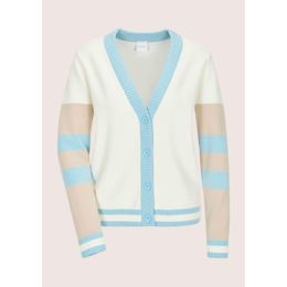 Madeleine Mode MADELEINE Damen Strickjacke "Strickjacke Leichter Cardigan, V-Ausschnitt, Streifenmuster", wei&szlig;, Modern, Gr. 44, Obermaterial: 50% Baumwolle CO. 30%