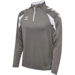 Trainingsshirt Hummel "HMLCORE 2.0 HALF ZIP", Gr. L (52), steel gray, wei&szlig;, Obermaterial: 100% Polyester, normal normal, Shirts, normale Passform, mit Rei&szlig;verschluss, f&uuml;r Fitnessaktivit&auml;ten