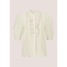 Madeleine Mode MADELEINE Damen Kurzarmbluse "R&uuml;schenbluse Blusenshirt mit Spitzendetails", wei&szlig;, Modern, Gr. 36, Obermaterial: 79% Baumwolle CO. 21% Seide silk.,