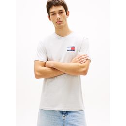 Tommy Jeans Herren T-Shirt "TJM SLIM FIT ESSENTIAL FLAG"ice grau htr, Gr. L, meliert, Single Jersey, Obermaterial: 100% Baumwolle, Shirts, mit
