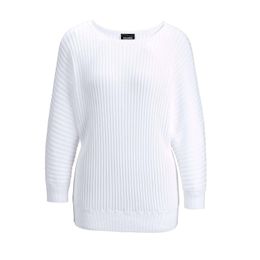 GOLDNER Damen Rundhalspullover "Baumwollmix mit Fledermaus&auml;rmeln und Rippstruktur", wei&szlig;, Gr. 52, Obermaterial: 55% Baumwolle CO. 45% Viskose CV.,