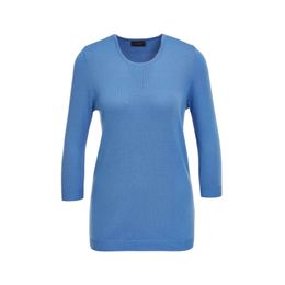 GOLDNER Damen 3/4 Arm-Pullover "Sommerlicher Strickpullover mit Ajourmuster", blau, Gr. 46, Obermaterial: 50% Baumwolle CO. 50% Polyacryl PAN.,