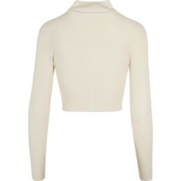 Urban Classics Damen Cardigan "Urban Classics Damen Ladies Cropped Rib Knit Zip Cardigan"sandwei&szlig;, Gr. L, unifarben, 35% Polyacryl, 35% Viskose, 30%