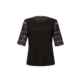 GOLDNER Damen Langarm-Poloshirt "Viskose-Blusenshirt mit Spitze", schwarz, Gr. 46, Obermaterial: 95% Viskose CV. 5% Elasthan EL., Shirts, Ohne