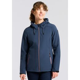 Softshelljacke Killtec "KOW 8 WMN SFTSHLL JCKT", Damen, Gr. 42, blau (nachtblau), Obermaterial: 92% Polyester, 8% Elasthan, normal, Jacken Softshelljacke, mit verstellbarer Kapuze, mit 2-Wege-Rei&szlig;verschluss, atmungsaktiv