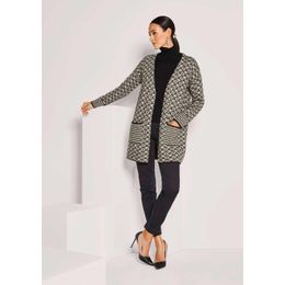 Madeleine Mode MADELEINE Damen Strickjacke "Strickjacke Herbstcardigan mit grafischem Muster", schwarz, Modern, Gr. 44, Obermaterial: 46% Polyamid PA. 38% Wolle WO.