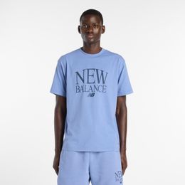 New Balance Herren T-Shirt, blau, Gr. L, Obermaterial: 100% Baumwolle, Shirts, mit modernem Print-Design, Kurzarm, aus Baumwolle