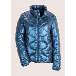 Madeleine Mode MADELEINE Damen Kurzjacke "Steppjacke Gl&auml;nzende Winterjacke mit Kapuze", blau, Modern, Gr. 46, Obermaterial: 100% Polyester PES., Jacken, mettalic