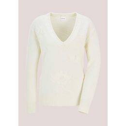Madeleine Mode MADELEINE Damen Longpullover "Kaschmirpullover Eleganter Strickpullover mit floralem Design", wei&szlig;, Modern, Gr. 36, Obermaterial: 35% Polyamid PA.