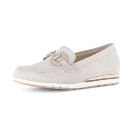 Slipper Gabor "FLORENZ", Damen, Gr. 40, beige, Veloursleder, Schuhe Slipper, Keilabsatz, Schlupfschuh, Businessschuh mit Zierkette