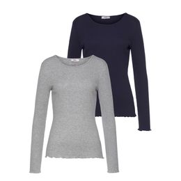 Flashlights Damen Langarmshirt, blau, Basic, Gr. 52, unifarben, Feinripp, Obermaterial: 100% Baumwolle. Obermaterial Melange: 95% Baumwolle, 5%