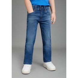 Kidsworld Kinder Regular-fit-Jeans "Basic Jeans f&uuml;r Jungen"blau stone washed, Gr. 104, unifarben, Denim/Jeans, Obermaterial: 98% Baumwolle, 2%