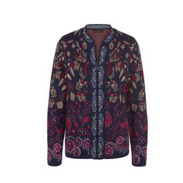 GOLDNER Damen Strickjacke "Kurzgr&ouml;&szlig;e Feinstrick Jacquard-Cardigan, Print", blau, Gr. 20, Obermaterial: 42% Polyacryl PAN. 32% Viskose CV. 26%
