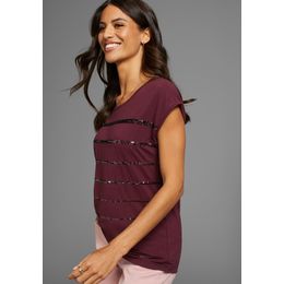 Laura Scott Damen T-Shirt, rot, Gr. 46, Glitzerstreifen, gestreift, unifarben, Single Jersey, Obermaterial: 95% Viskose, 5% Elasthan, Shirts,