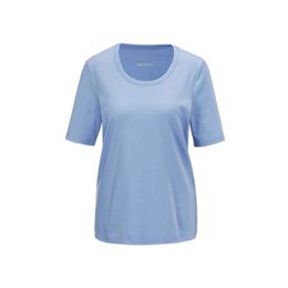 GOLDNER Damen Kurzarmshirt "Kurzgr&ouml;&szlig;e Edel-T-Shirt mit Rundhalsausschnitt", blau, Gr. 20, Obermaterial: 93% Baumwolle CO. 7% Elasthan EL., Shirts,