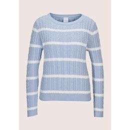 Madeleine Mode MADELEINE Damen Longpullover "Strickpullover Moderner Baumwollpullover mit Zopfmuster und Ringel-Design", wei&szlig;, Modern, Gr. 44, Obermaterial: 100%