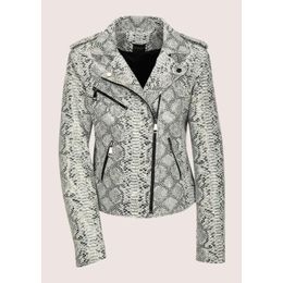 Madeleine Mode MADELEINE Damen Jeansjacke "Lederjacke Kurzjacke mit Animal-Muster", wei&szlig;, Modern, Gr. 38, Obermaterial: 100% Ziegenveloursleder GOVL., Jacken,